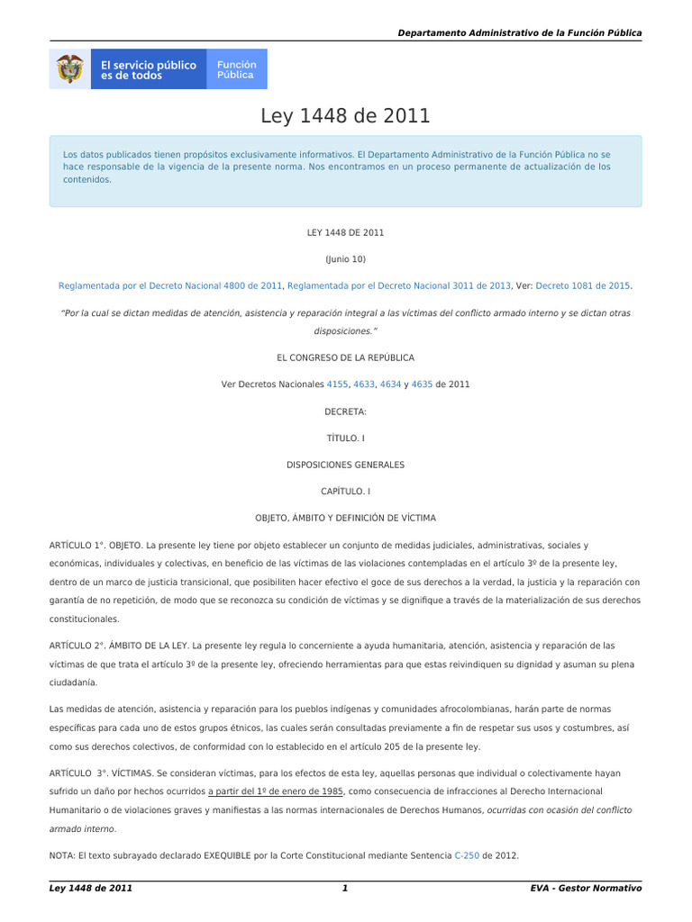 Ley 1448 de 2011 | PDF | Violación | Fiscal
