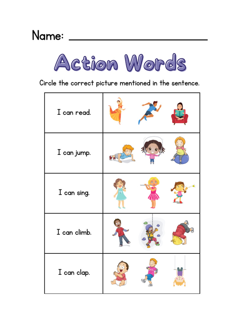 Action Words Worksheet | PDF