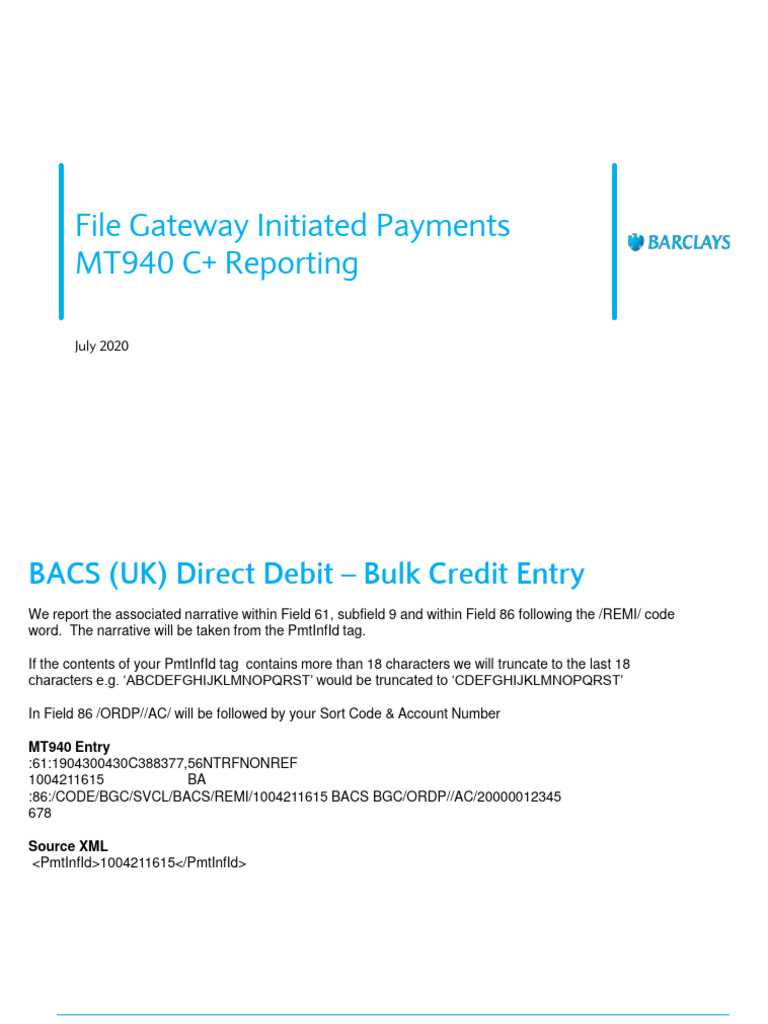 MT940 Reporting for Barclays Payments | PDF | Banks | Barclays