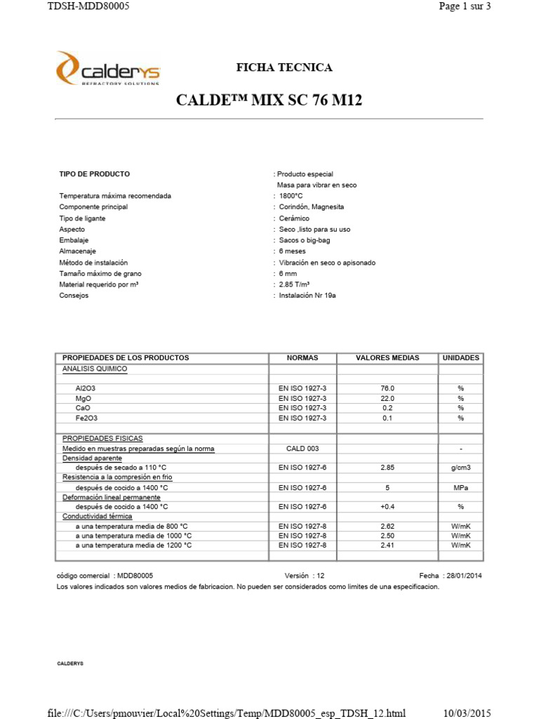 TDS Calde Mix SC 76 M12 | PDF | Agua | Temperatura