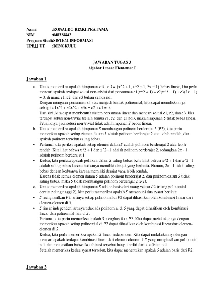 Tugas 3 Aljabar Linear Elementer I | PDF | Komputer