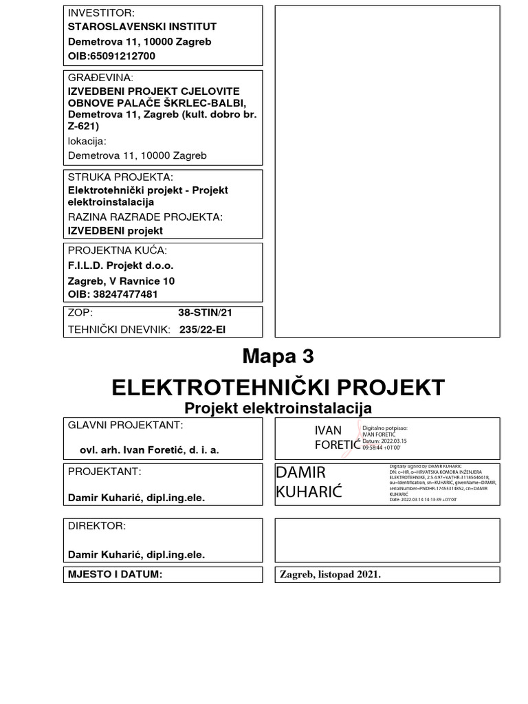 3 Izvedbeni Projekt Elektroinstalacije Mapa 3 Stin | PDF