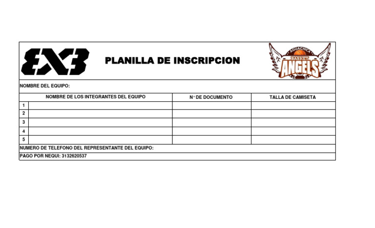 PLANILLA DE INSCRIPCION TORNEO 3X3 | PDF