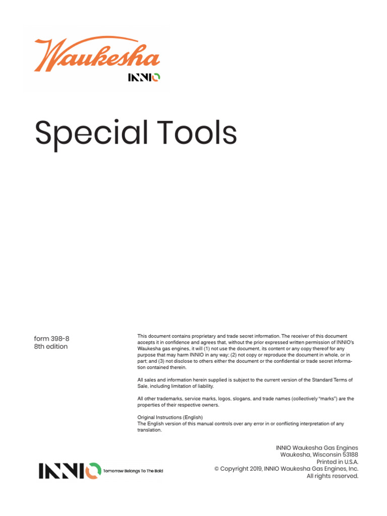 Special Tools: Form 398-8 8th Edition | PDF | Piston | Mechanical ...