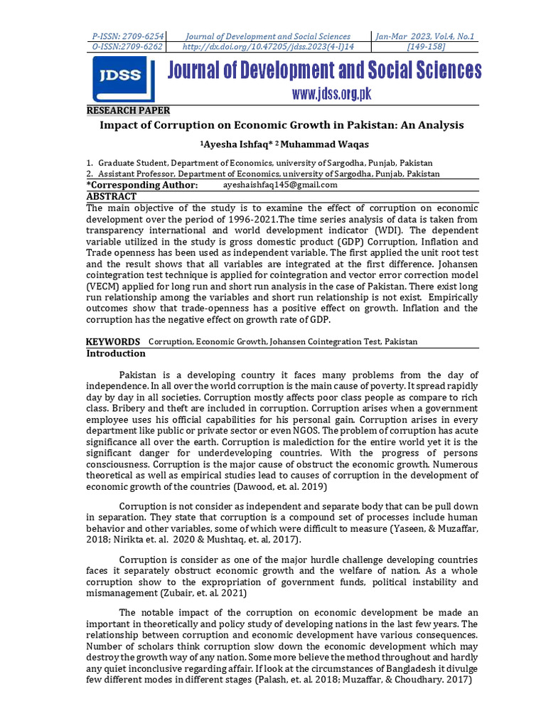 Impact of Corruption On Economic Growth in Pakistan: An Analysis | PDF ...