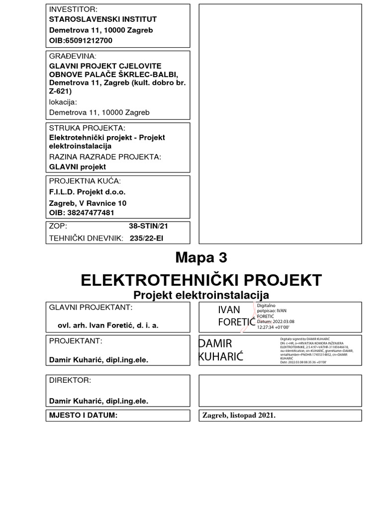 3 Glavni Projekt Elektroinstalacije Mapa 3 Stin | PDF