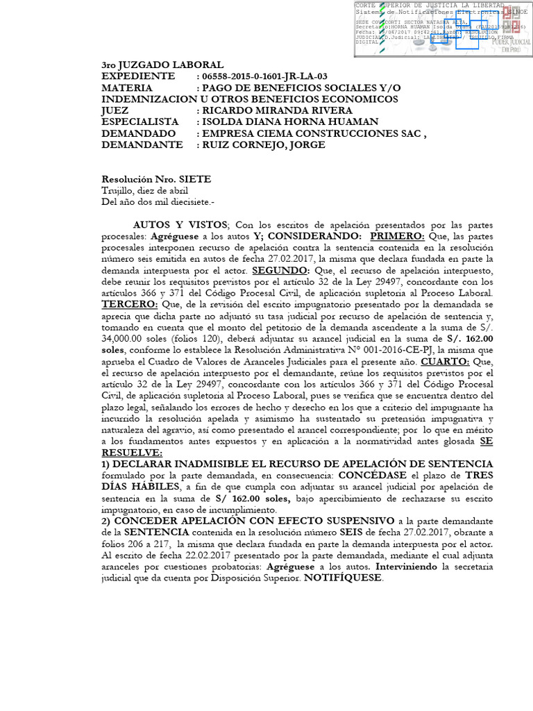 Res 2015065580113144000598334 | PDF | Sentencia (ley) | Apelación