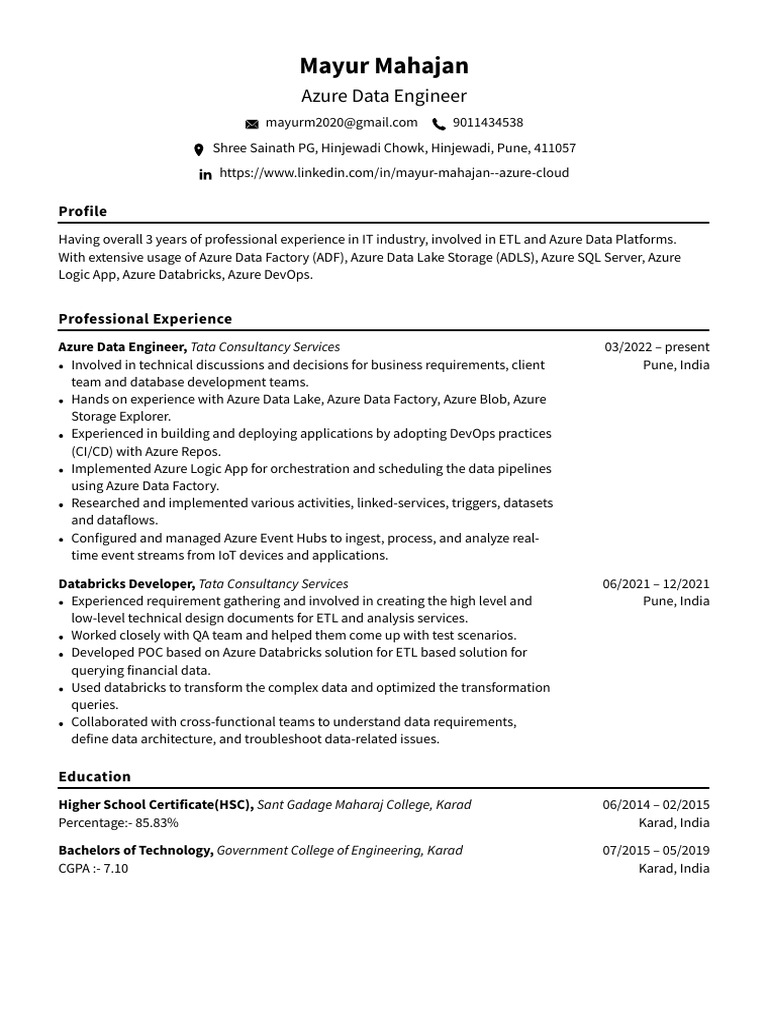 Mayur Mahajan Azure Data Engineer | PDF | Microsoft Azure | Microsoft ... Mayur Mahajan Azure Data Engineer | PDF | Microsoft Azure | Microsoft ...