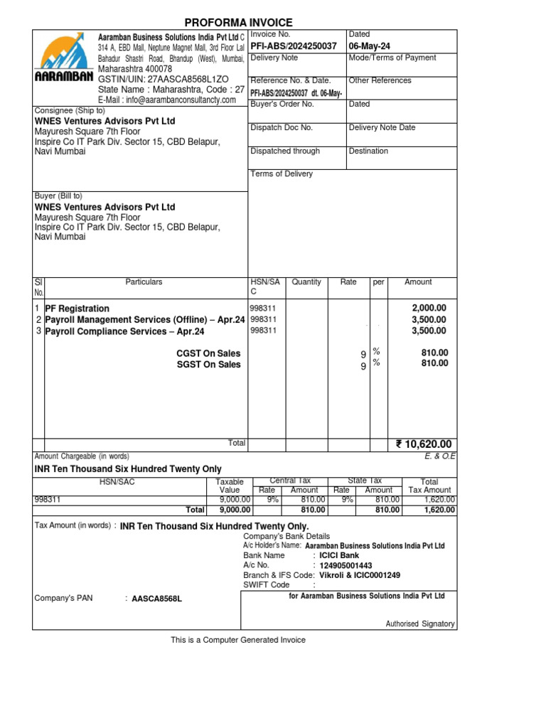 Proforma Invoice for Payroll Services | PDF | Public Finance | Economies