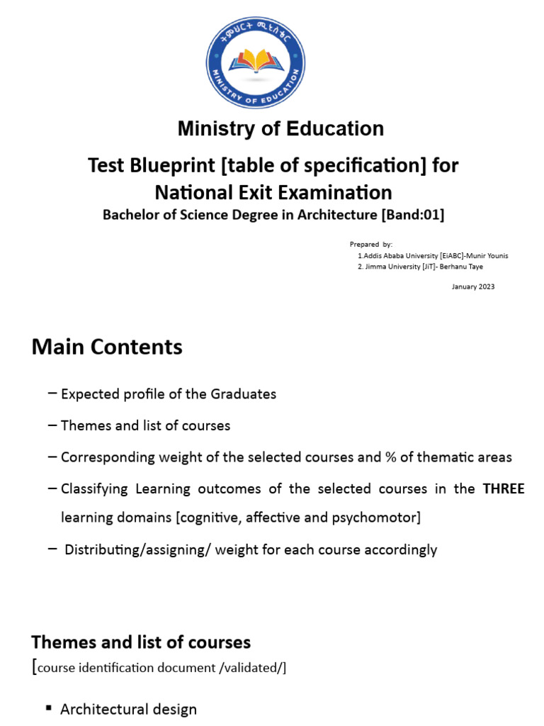 Architecture Exit Exam Blueprint | PDF | Learning | Information
