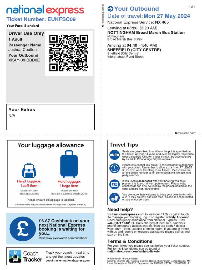 Nottingham Coach Ticket EUKFSC09 | PDF | Land Transport | Public Transport