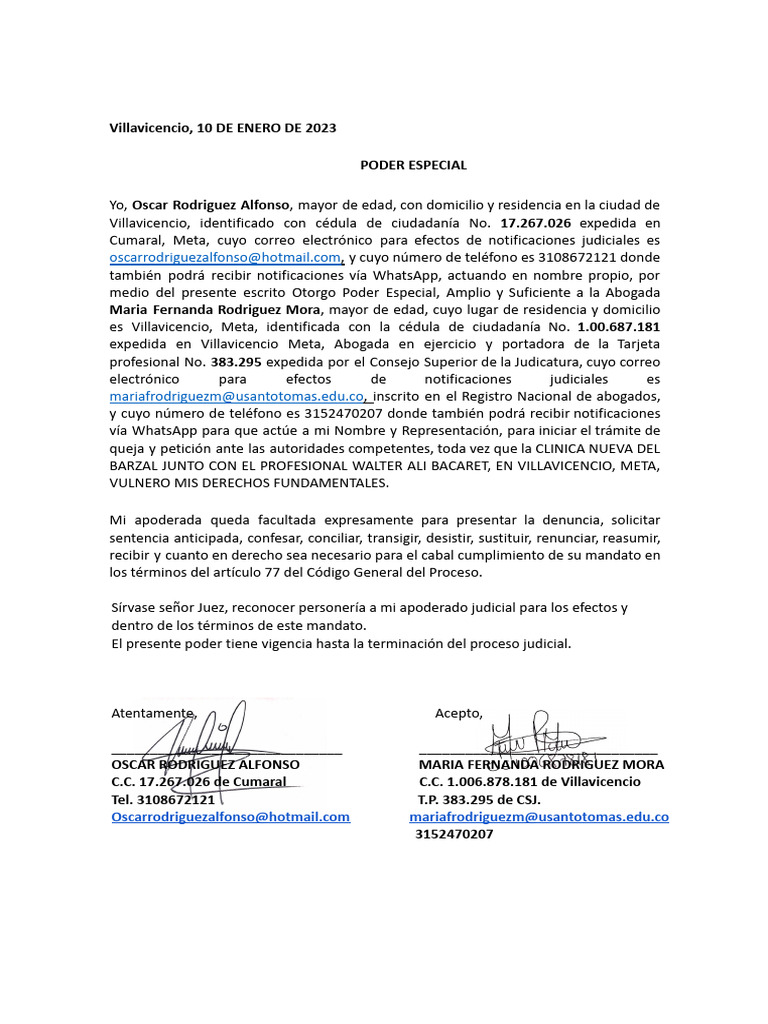 Poder Especial para Acción Judicial | PDF | Documento de identidad ...