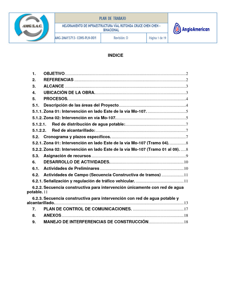 Plan de Trabajo de Intervención MO-107 04.09.2023 REV - D | PDF | Hormigón | Alcantarillado