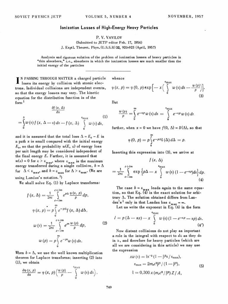 1957-VAVILOV Ionization Losses of High-Energy Heavy Particles | PDF | Mathematical Objects ...