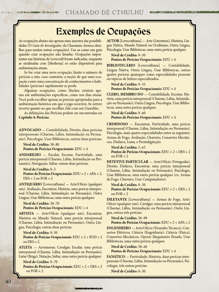 Tabela de Profissões | PDF