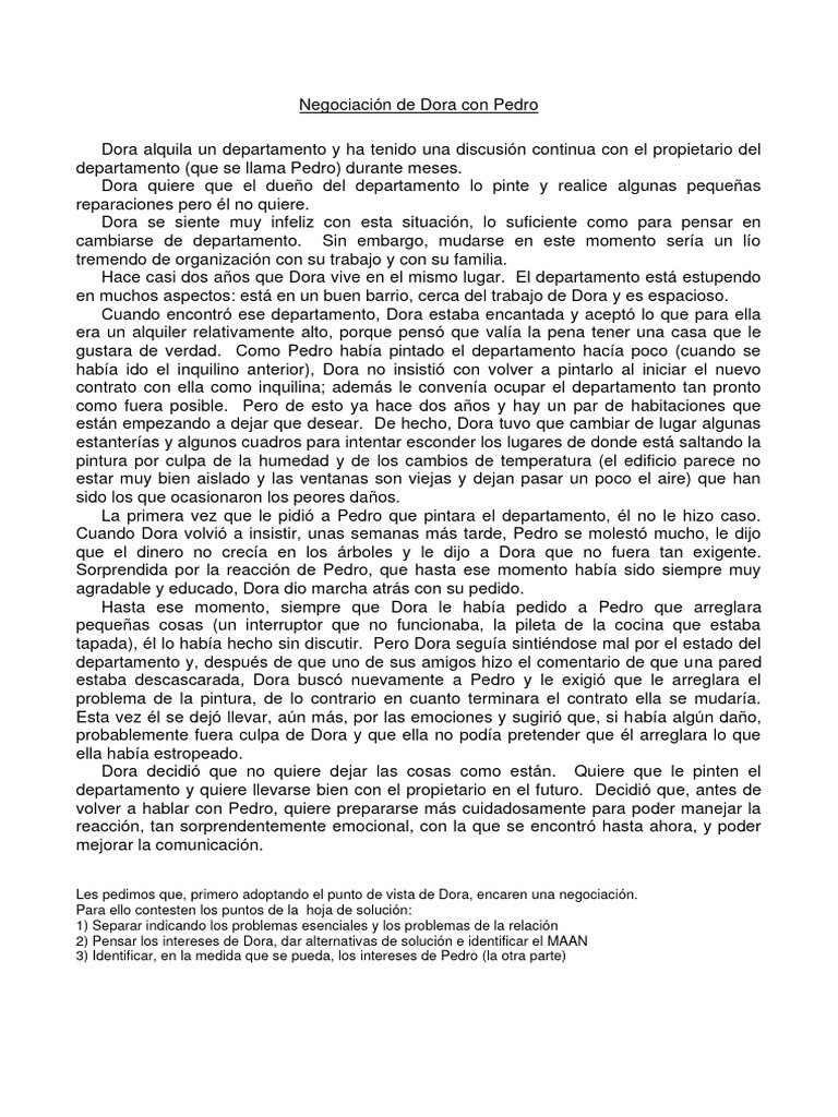 Negociación Entre Dora y Pedro | PDF