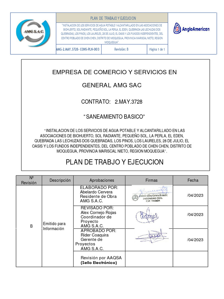 Plan de Ejecucion y Const. Saneamiento Basico Rev_b | PDF | Hormigón | Alcantarillado