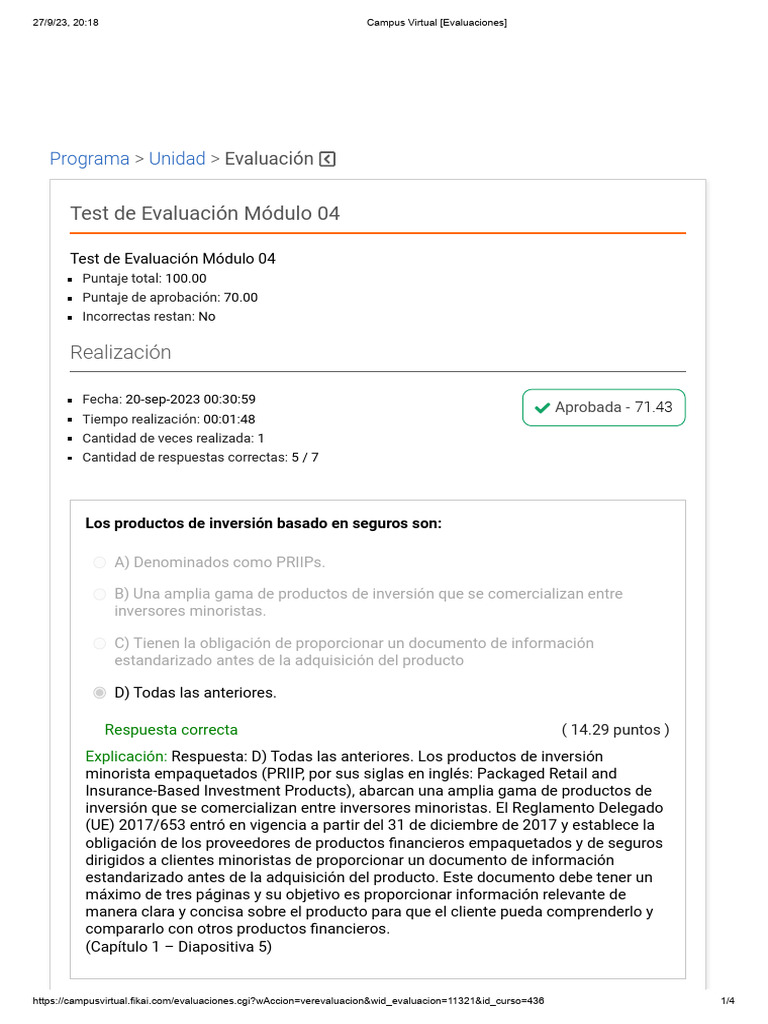 Seguros-Curso Nivel 1-Test Modulo 4 | PDF | Compartir (Finanzas ...