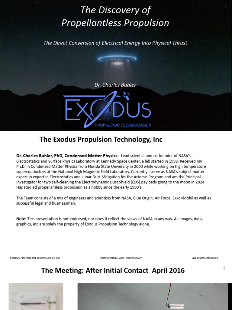 Exodus Propulsion Technologies Presentation APEC 12-23-2023v1 | PDF | Momentum | Electric Field