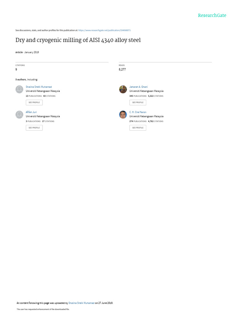 Dry and Cryogenic Milling of AISI 4340 Alloy Steel | PDF | Machining ...