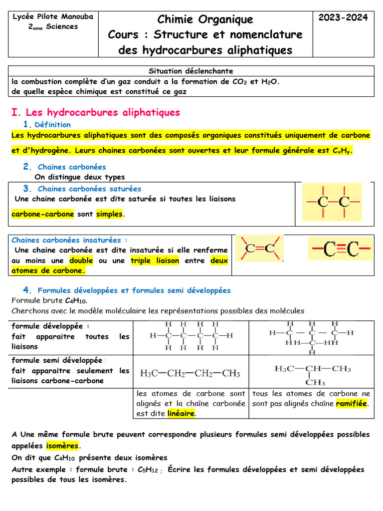 Nomenclature des hydrocarbures aliphatiques | PDF | Alcane | Isomère