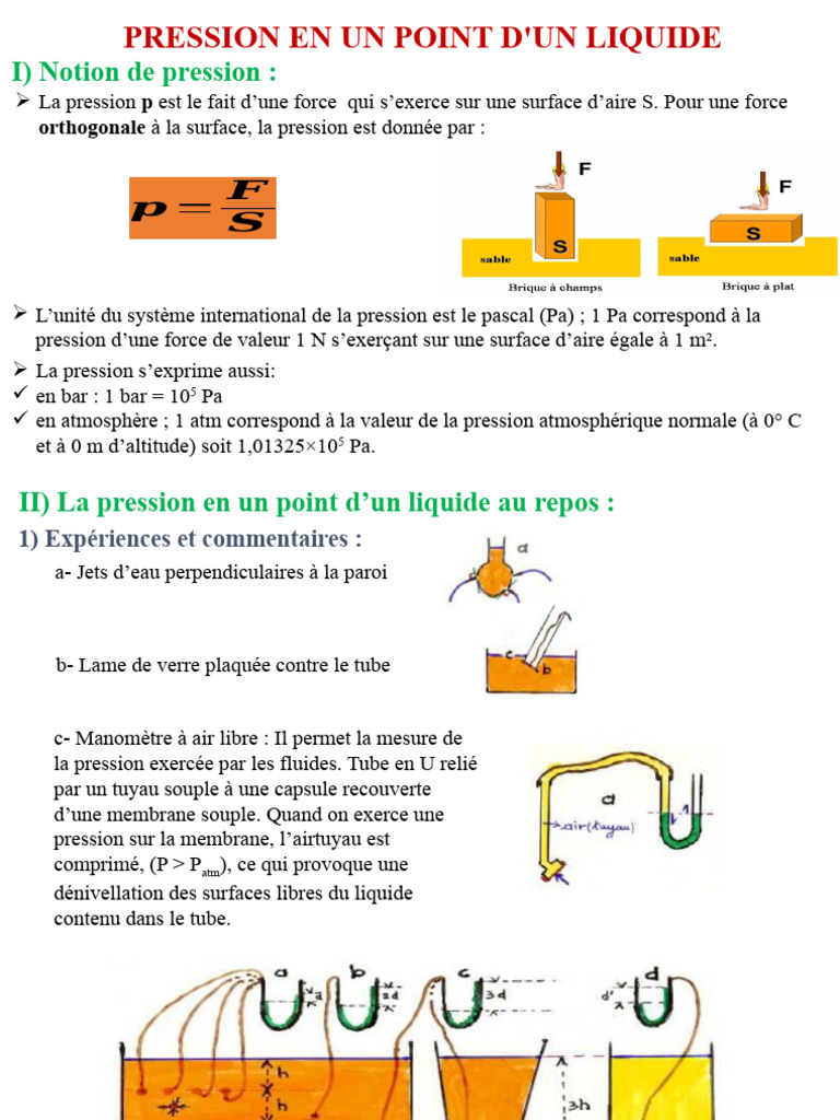 Présentation1 Principe Fondamentale de Lhydrostatique | PDF | Pression | Physique appliquée et ...