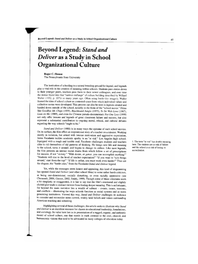 Beyond Legend Stand and Deliver As A Study in Scho | PDF