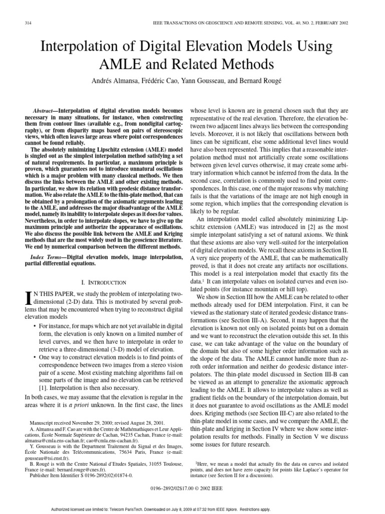 Remote Sensing - Interpolation of Digital Elevation Models Using AMLE and Related Methods | PDF ...