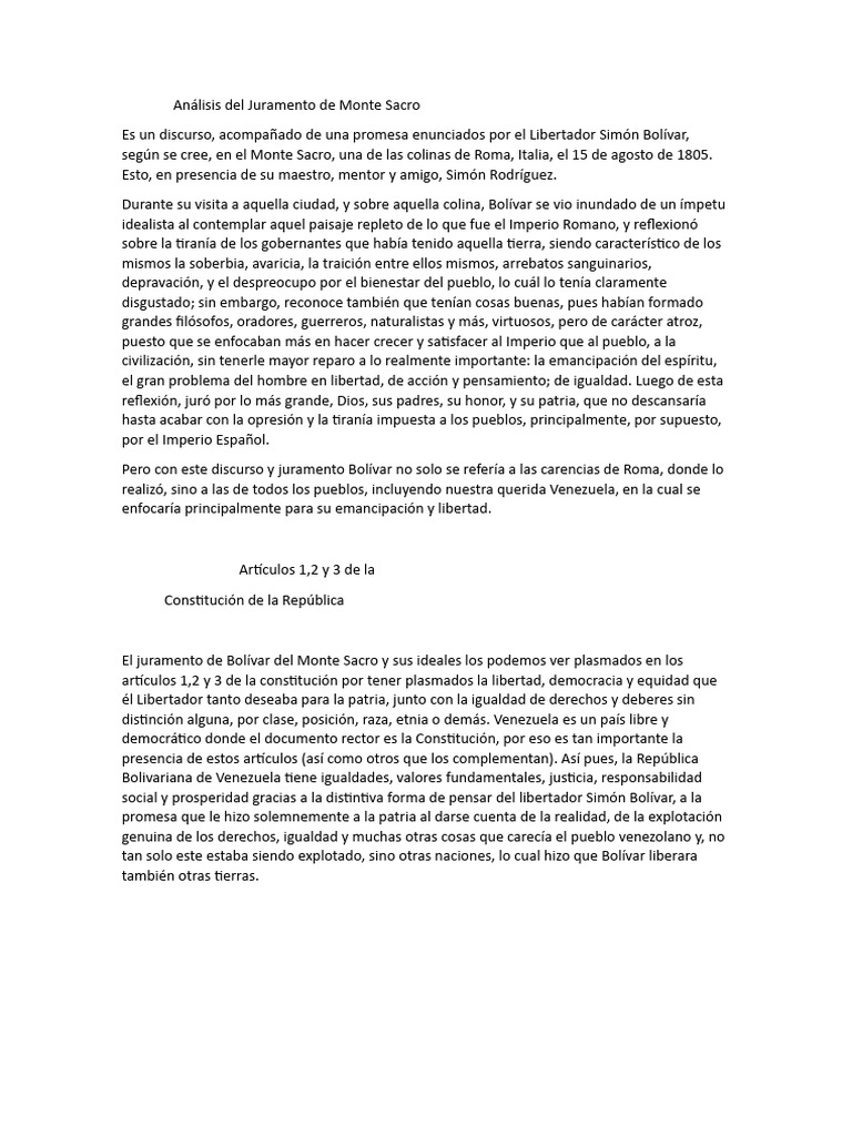 Análisis Juramento Del Monte Sacro | PDF | Venezuela | Ciencias Políticas