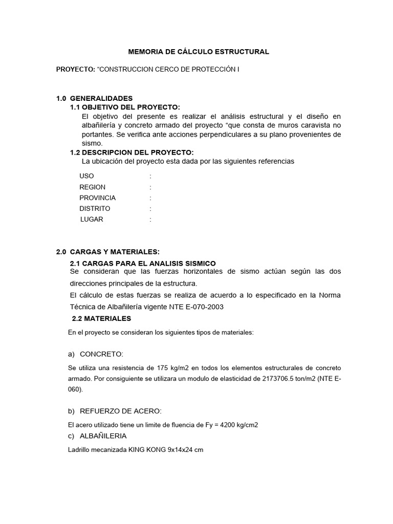 Memoria de Calculo de Cerco | Descargar gratis PDF | Albañilería | Hormigón Memoria de Calculo de Cerco | Descargar gratis PDF | Albañilería | Hormigón