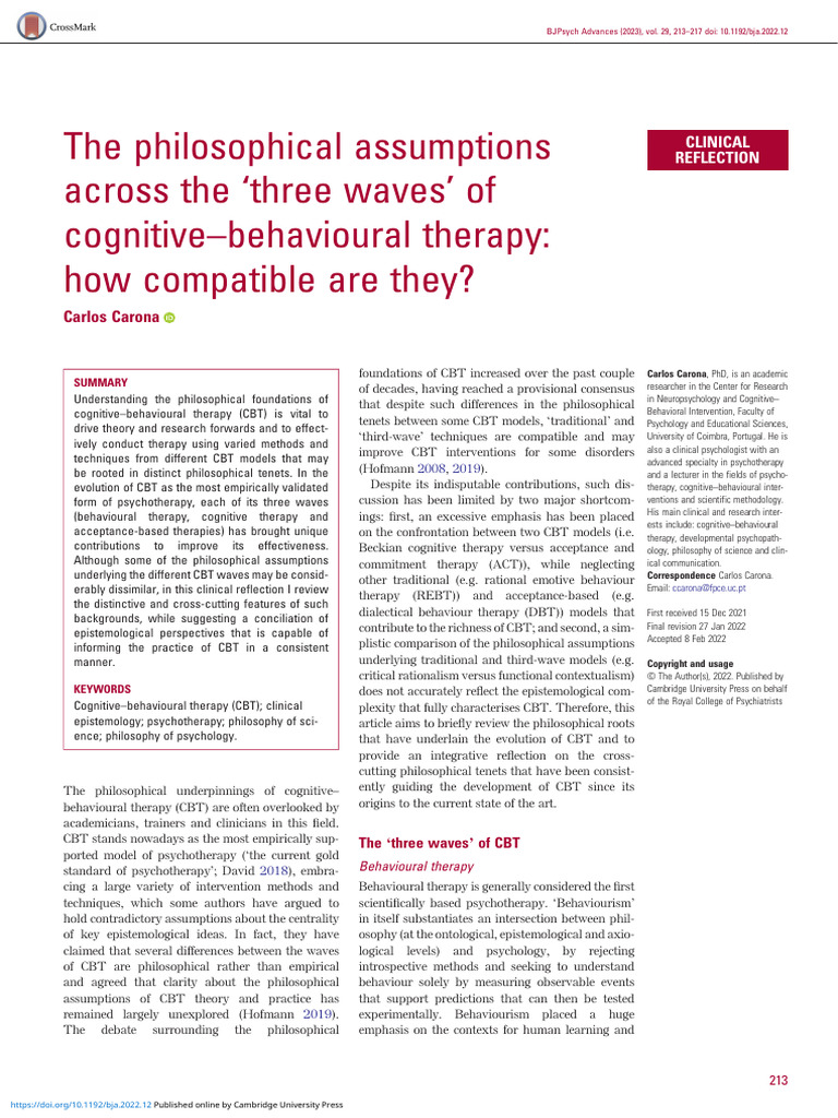 The Philosophical Assumptions Across The Three Waves of Cognitive Behavioural Therapy How ...