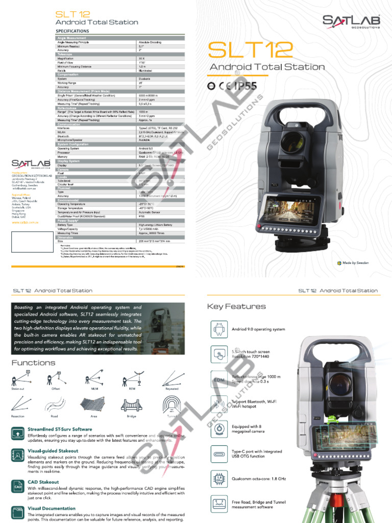 Ficha Tecnica Estacion Total Satlab SLT12 | PDF