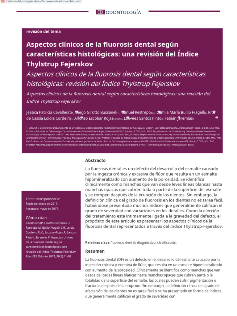 Clasificación de Fluorosis Dental TFI | PDF | Odontología | Diente