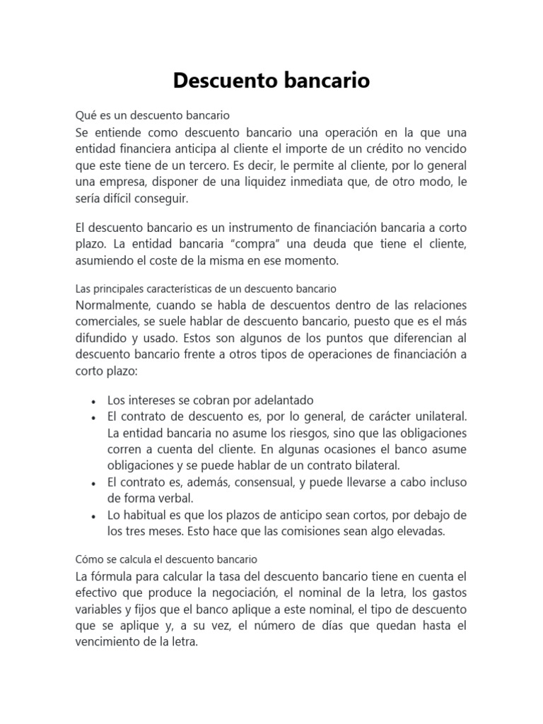 Descuento Bancario | PDF | Finanzas y dinero | Derecho