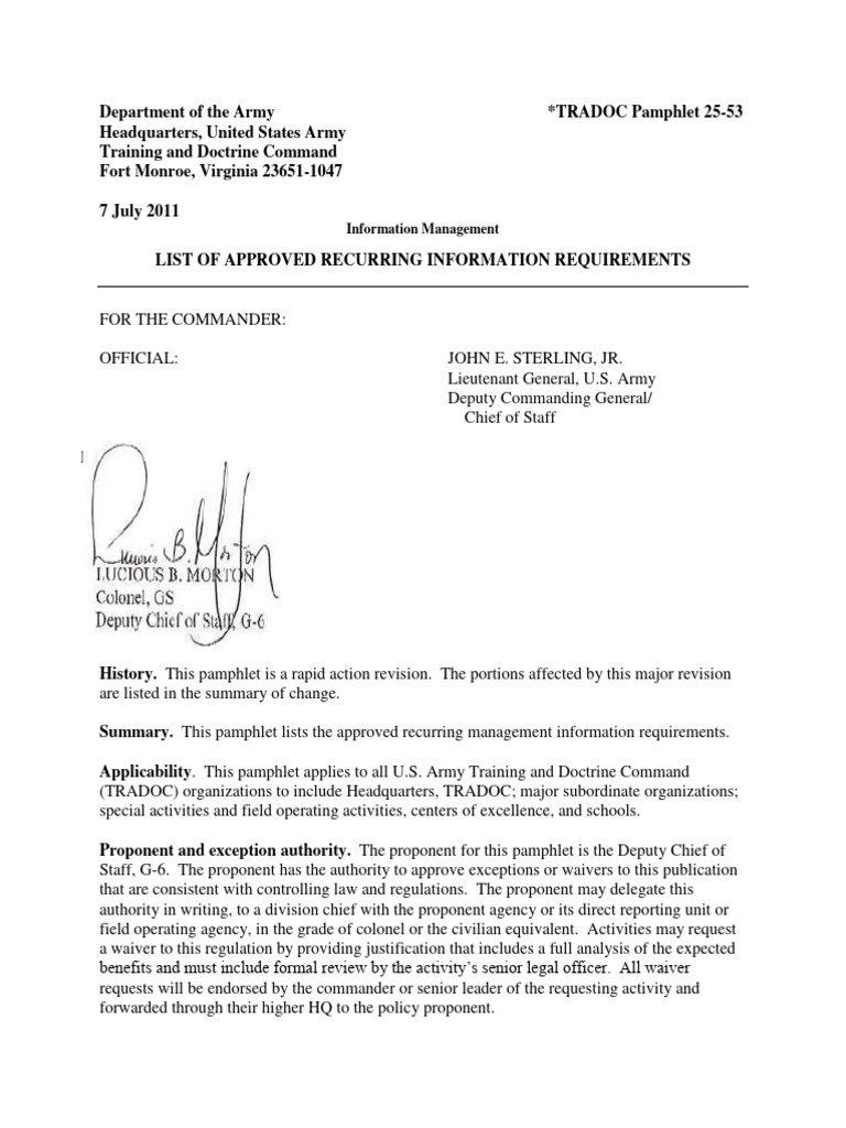 Approved Info Requirements for TRADOC | PDF | United States Army ...