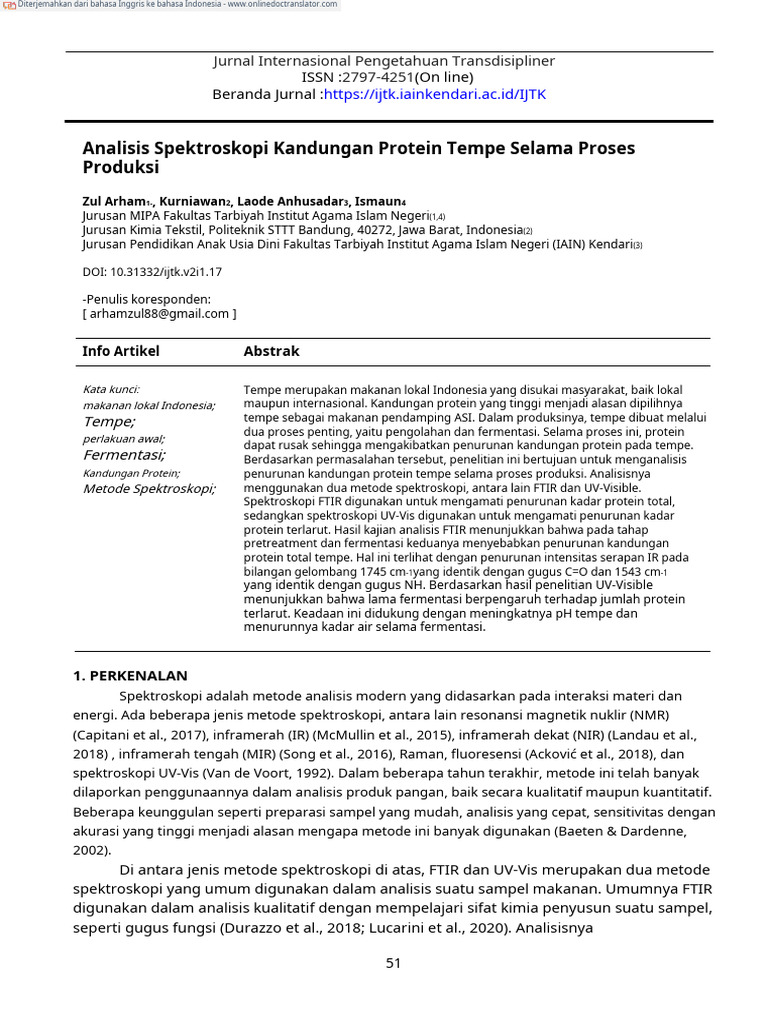 Jurnal Analisis Spektroskopi Kandungan Protein Tempe | PDF