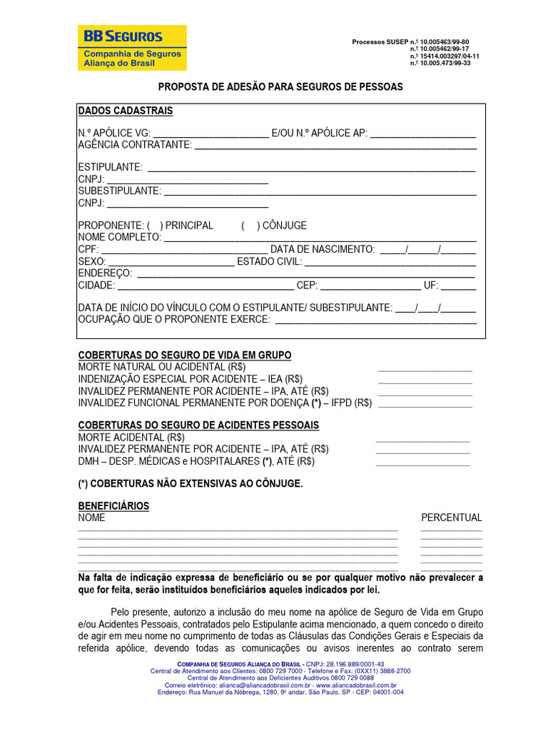 Modelo Seguro de Vida BB | PDF | Seguro | Direito Privado