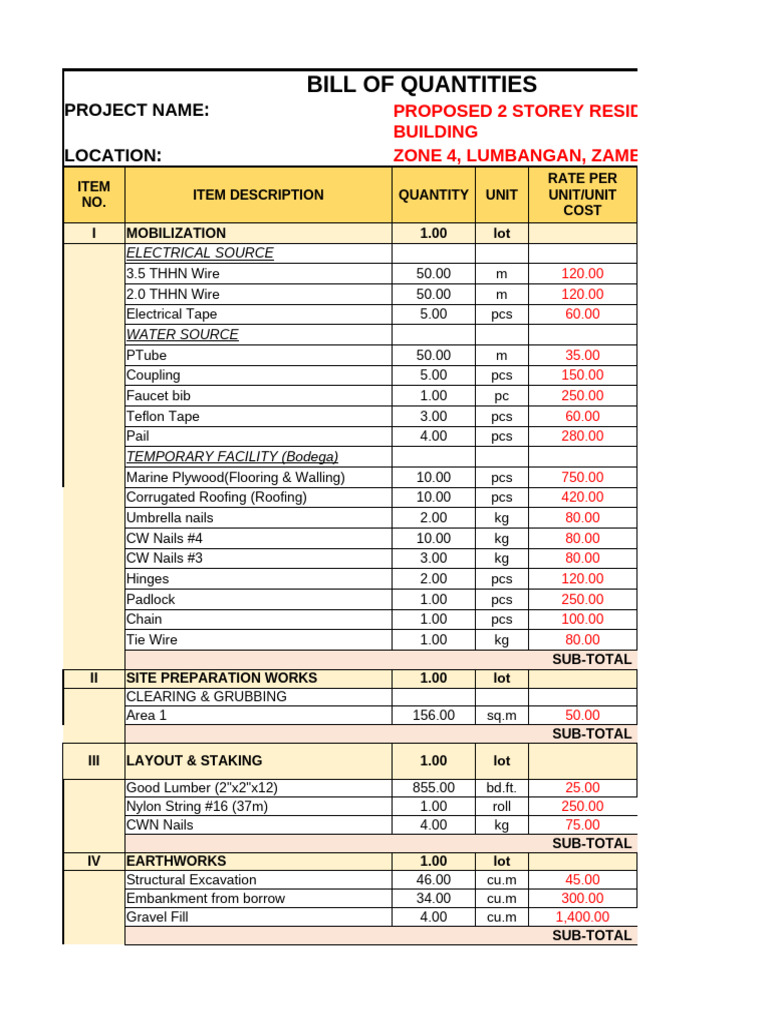 Bill of Quantities: Project Name: Location | PDF | Pipe (Fluid ...