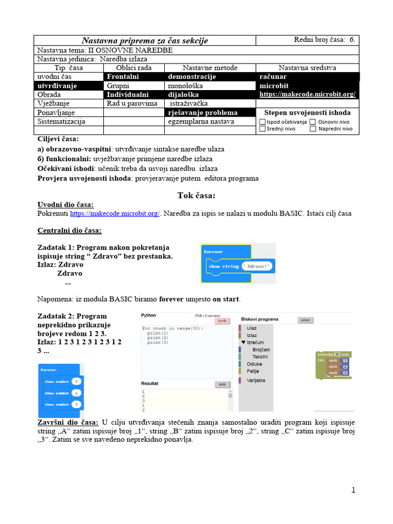 Nastavna Priprema Za Čas Sekcije | PDF