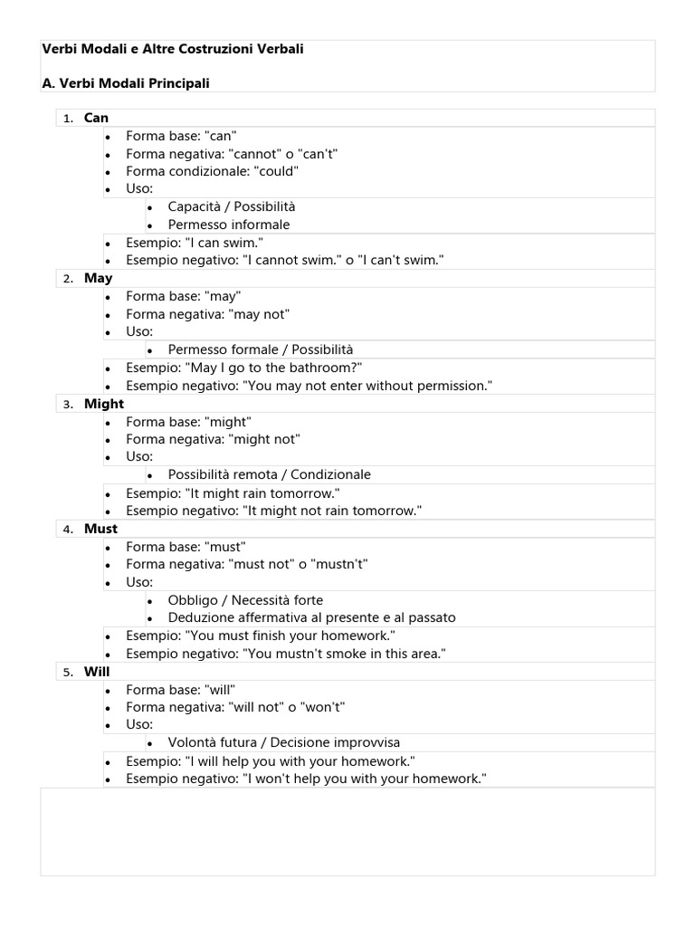 Guida ai Verbi Modali e Costruzioni Verbali | PDF | Linguistics | Grammar