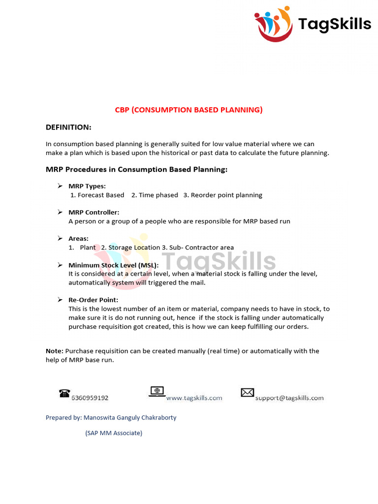 MRP Consumption Based Planning | PDF