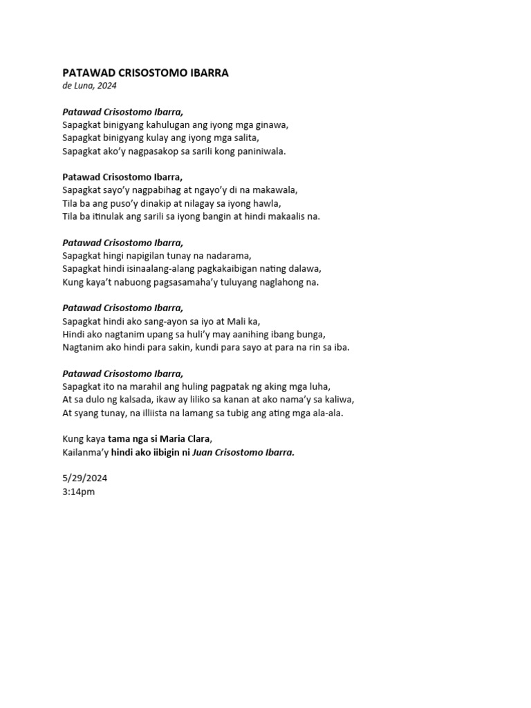 Patawad Crisostomo Ibarra | PDF