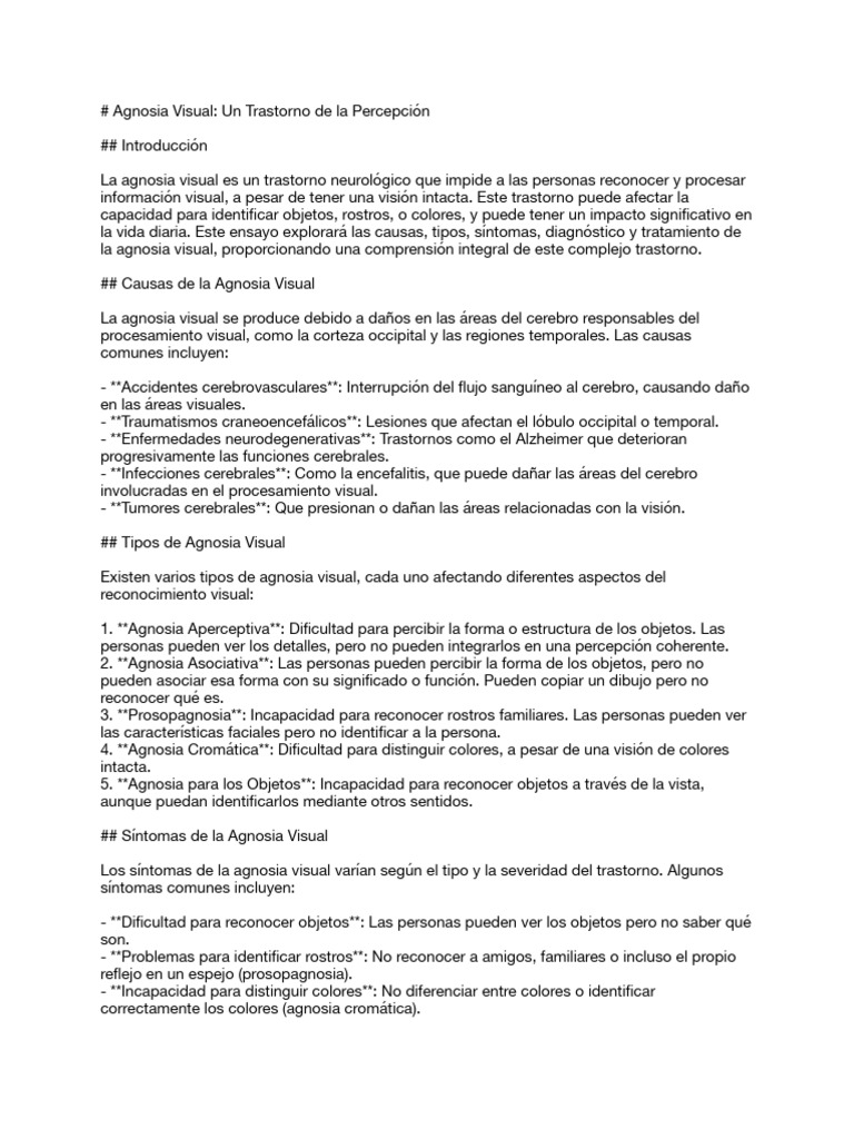 Agnosia Visual: Causas y Tipos | PDF | Percepción visual | Cerebro