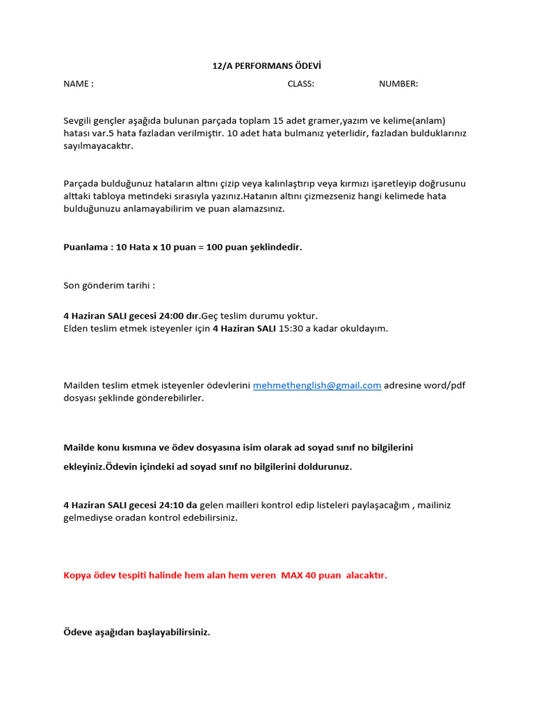 12a İngi̇li̇zce Performans | PDF | Biology | Life Sciences