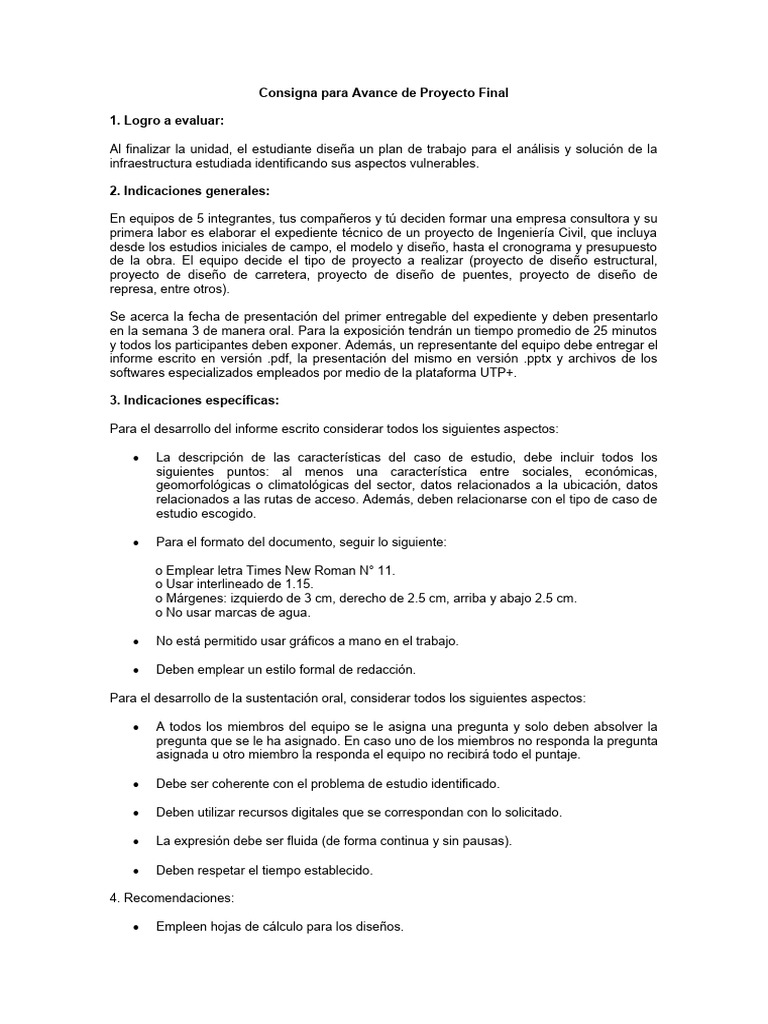 Consigna para Avance de Proyecto Final | PDF | Diseño | Evaluación