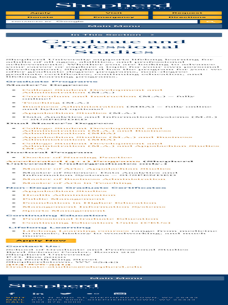 Shepherd University Graduate Studies | PDF | Master's Degree | Master ...