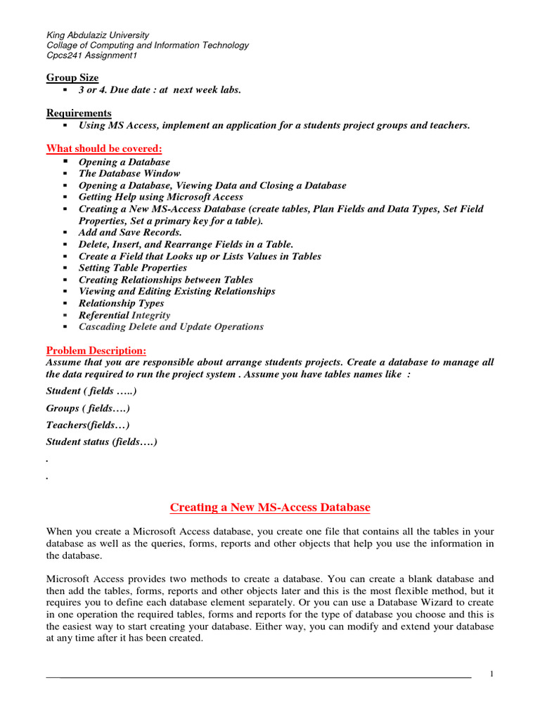 Microsoft Word - Cpcs - Ass1 | PDF | Microsoft Access | Databases