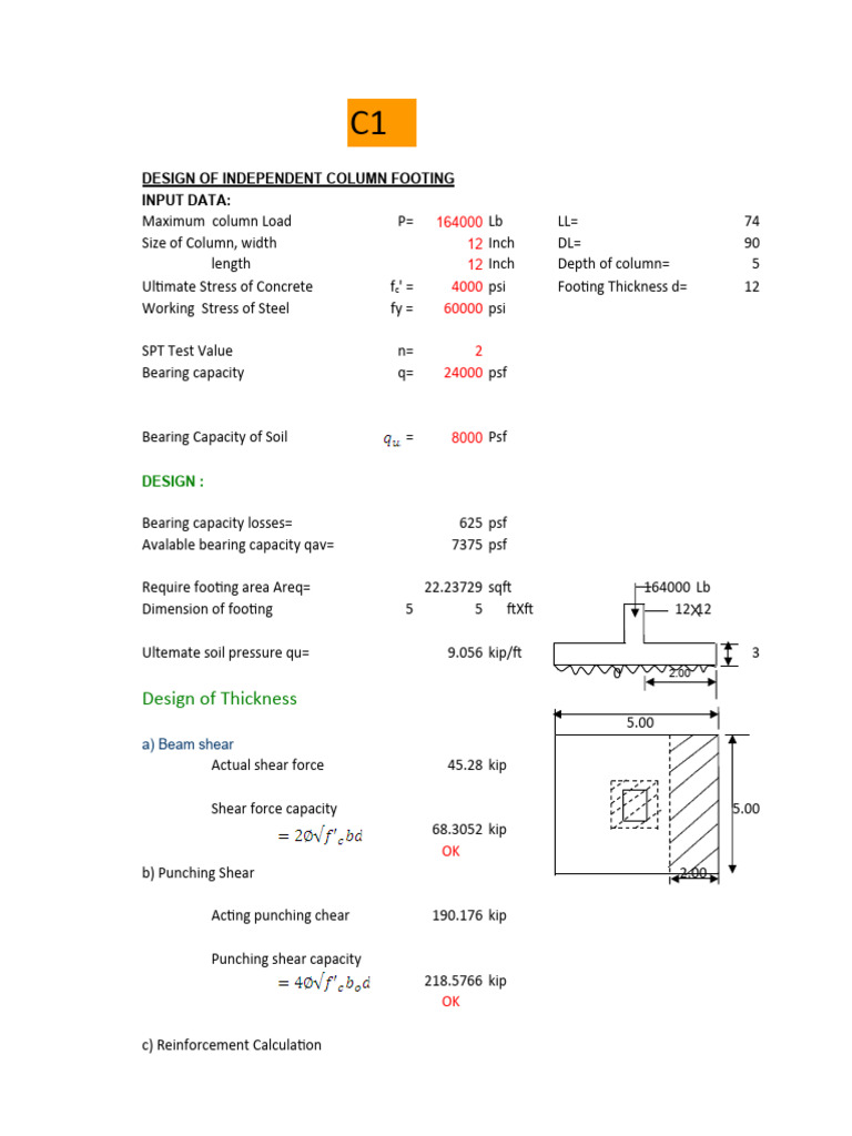 Column Footing Design | PDF | Shear Stress | Solid Mechanics