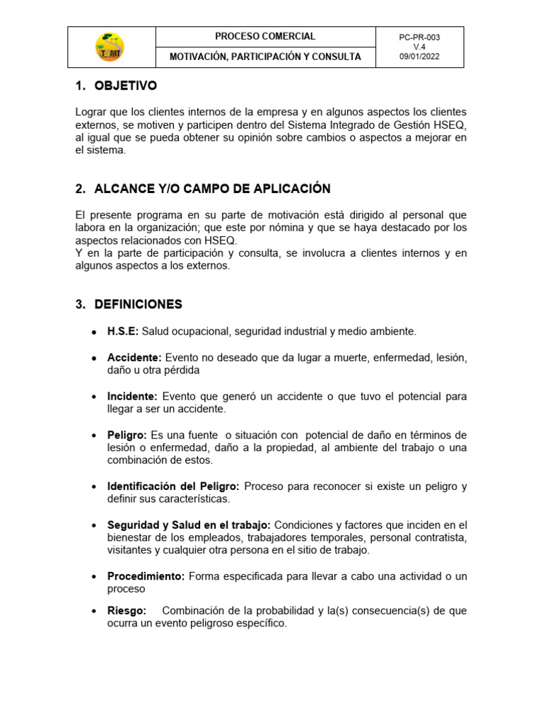 PC-PR-003 Motivación, Participación y Consulta. 22 | PDF | Motivación ...