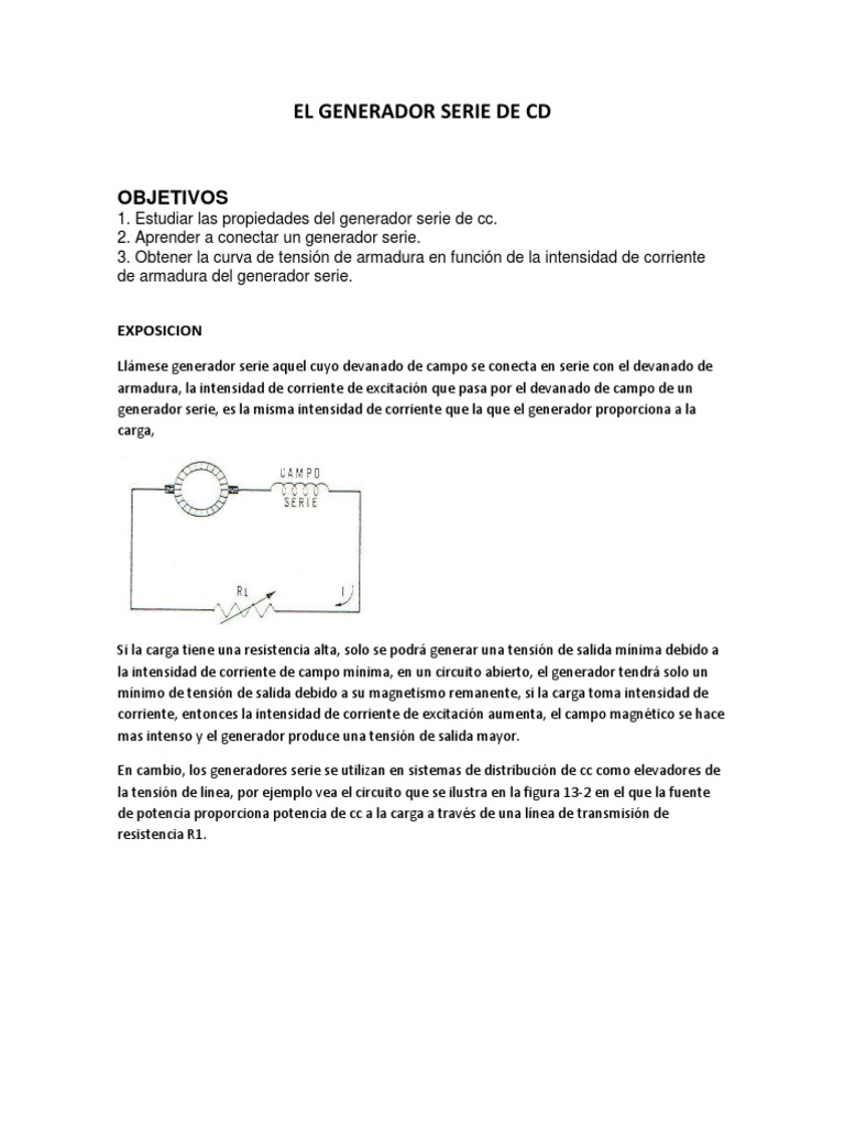 El Generador Serie de CD | PDF | Generador eléctrico | Inductor